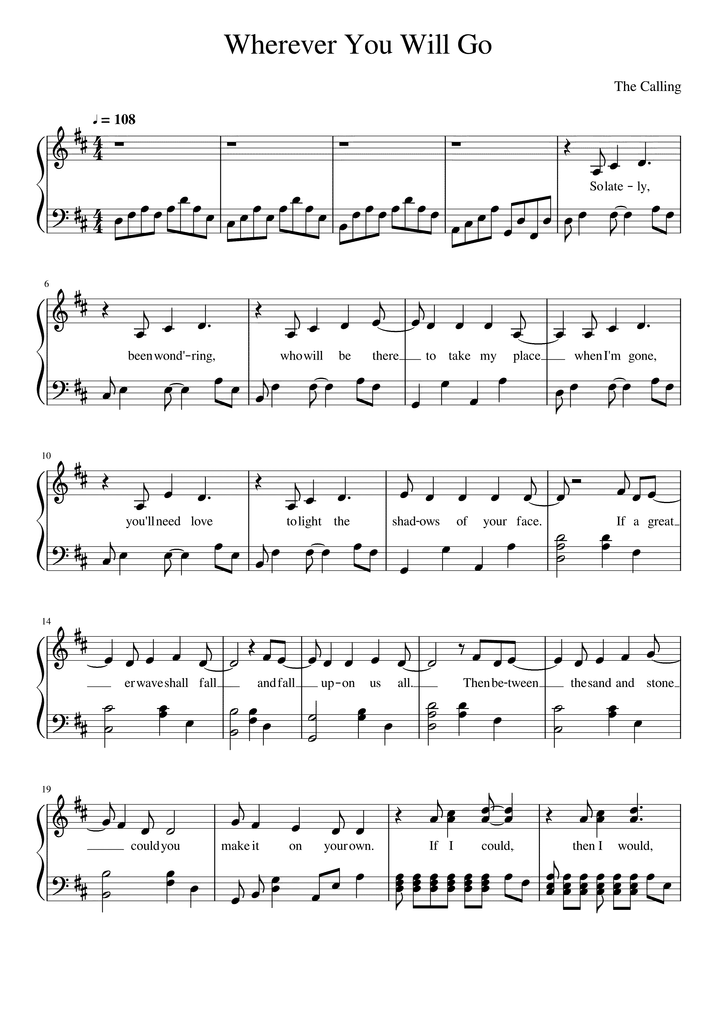 Partitura De Wherever You Will Go Partituras